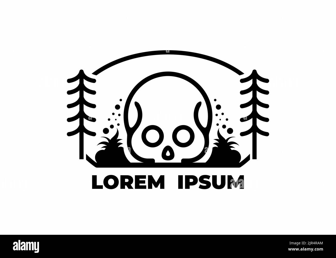 Skull stuck on the ground monoline art in black and white color design ...