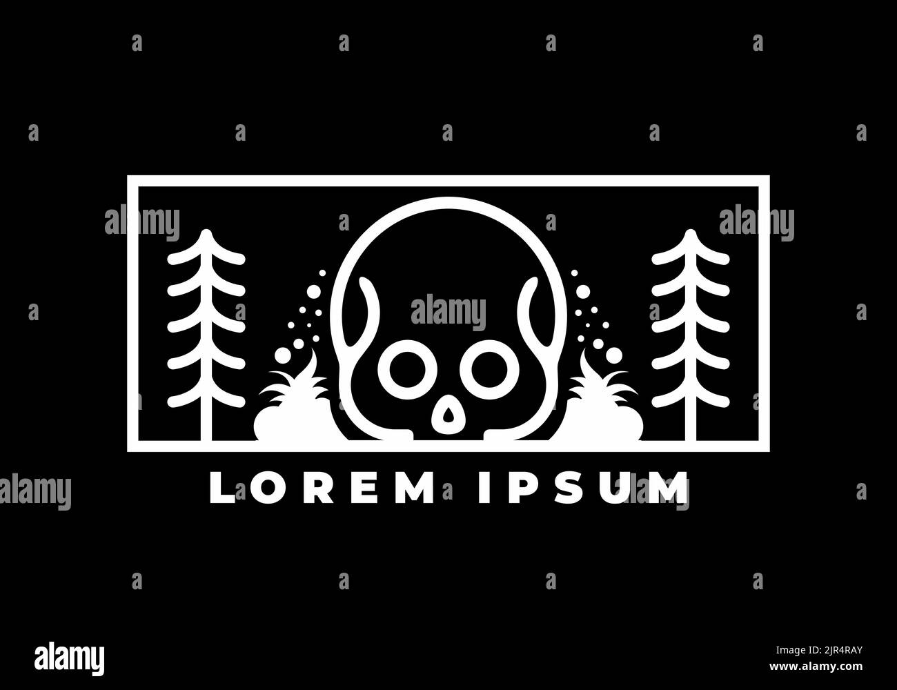 Skull stuck on the ground monoline art in black and white color design ...