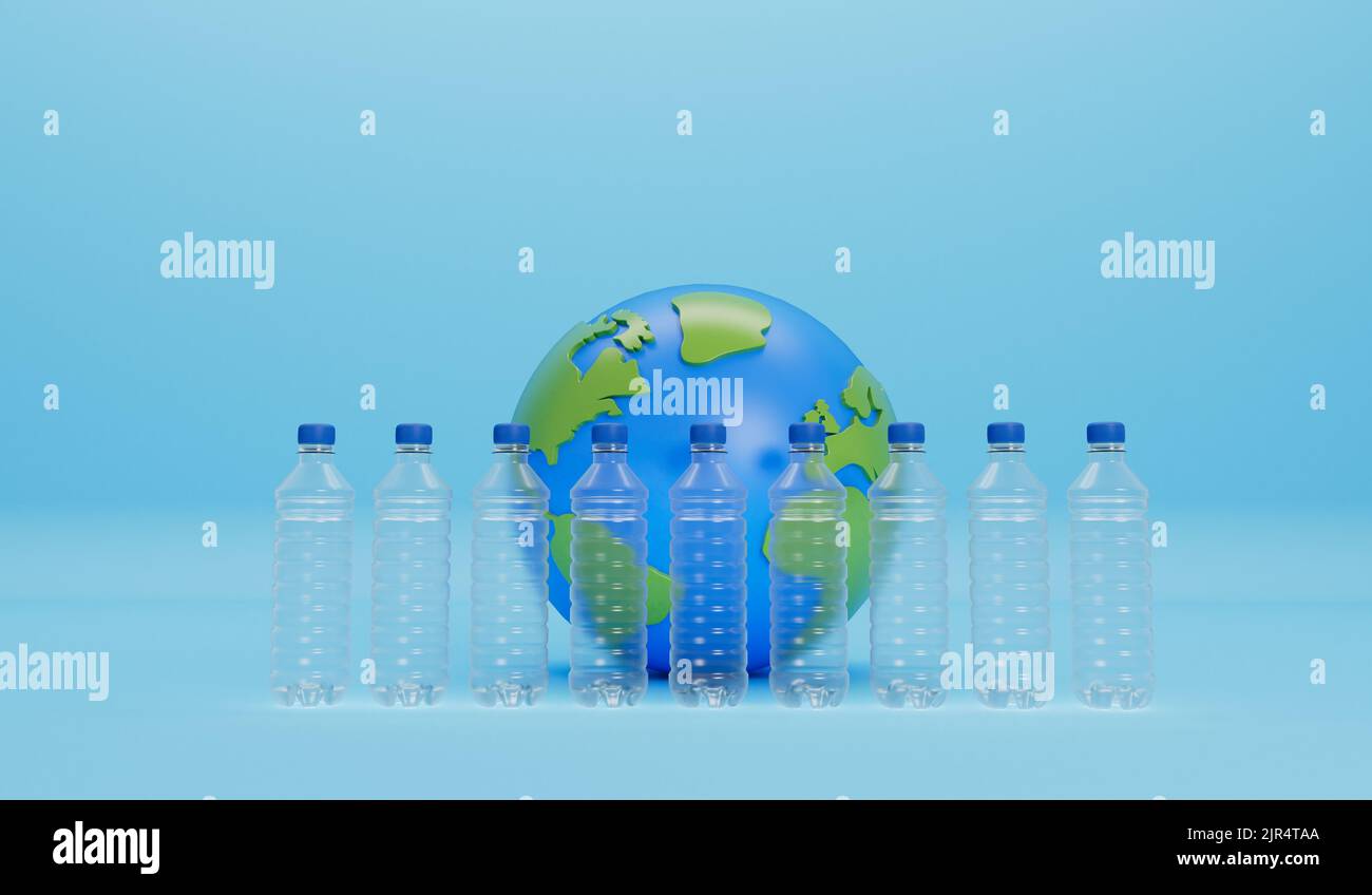 Earth globe with empty plastic bottles. Global plastic pollution ...
