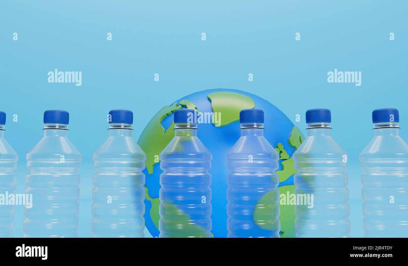 Earth globe with empty plastic bottles. Global plastic pollution ...