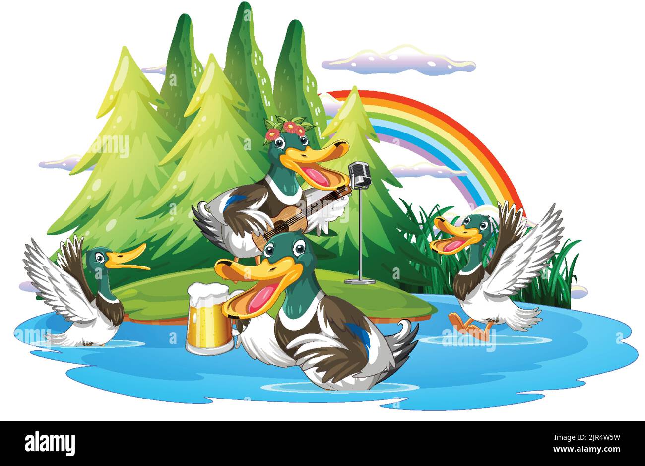 Happy duck group in nature scene illustration Stock Vector Image & Art ...