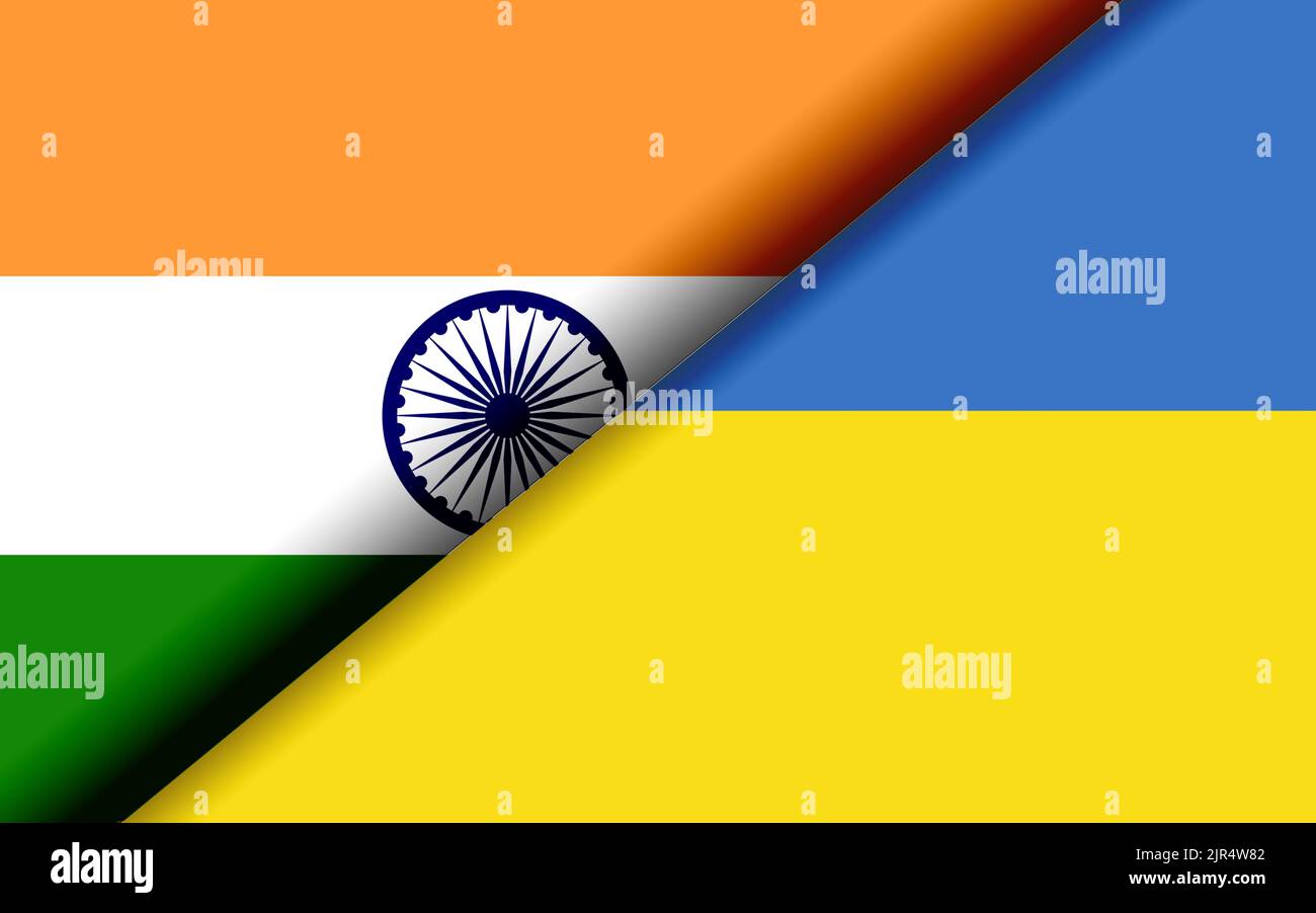 Flags of India and Ukraine divided diagonally. 3D rendering Stock Photo ...