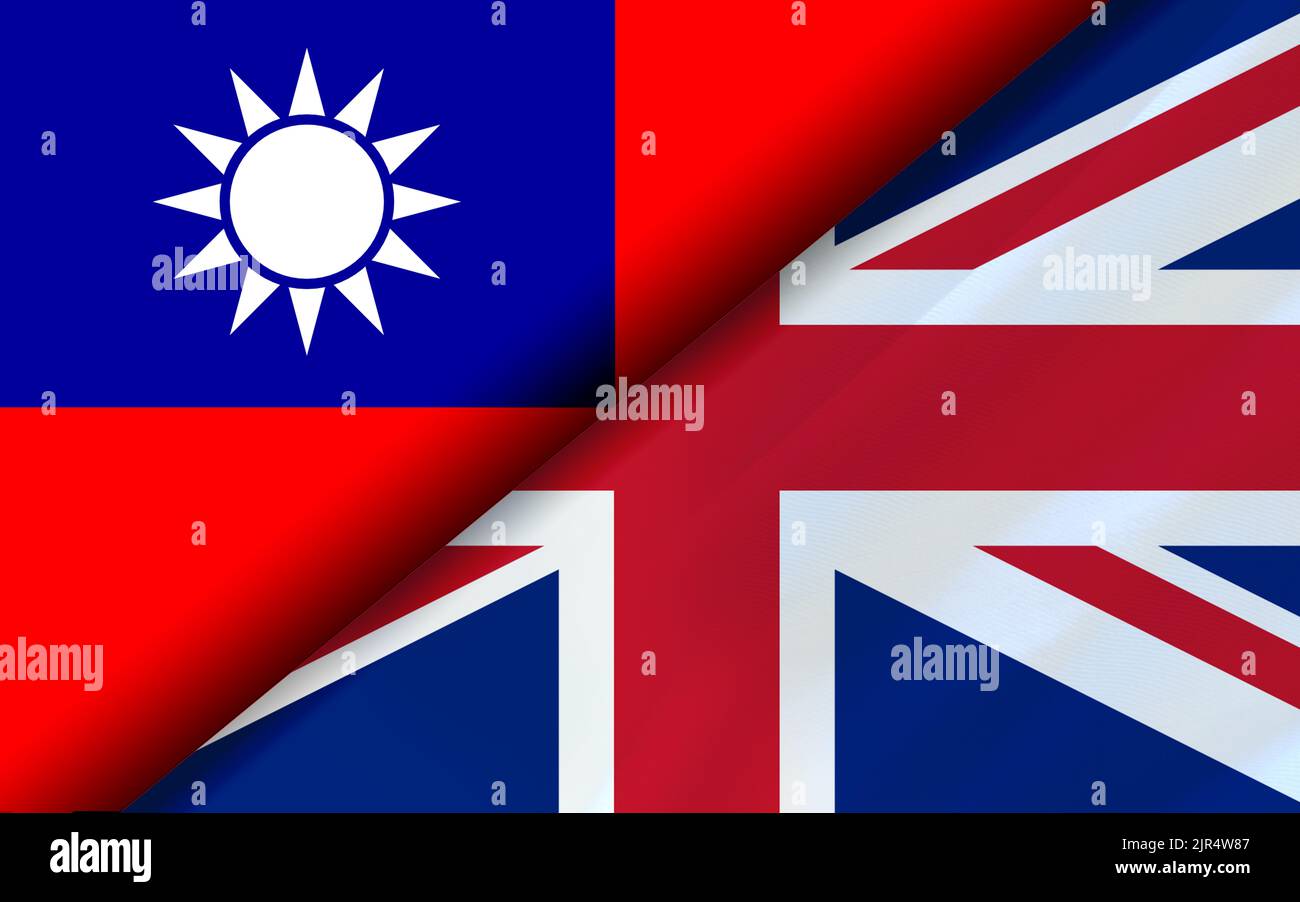 Flags of the Taiwan and Britain divided diagonally. 3D rendering Stock ...