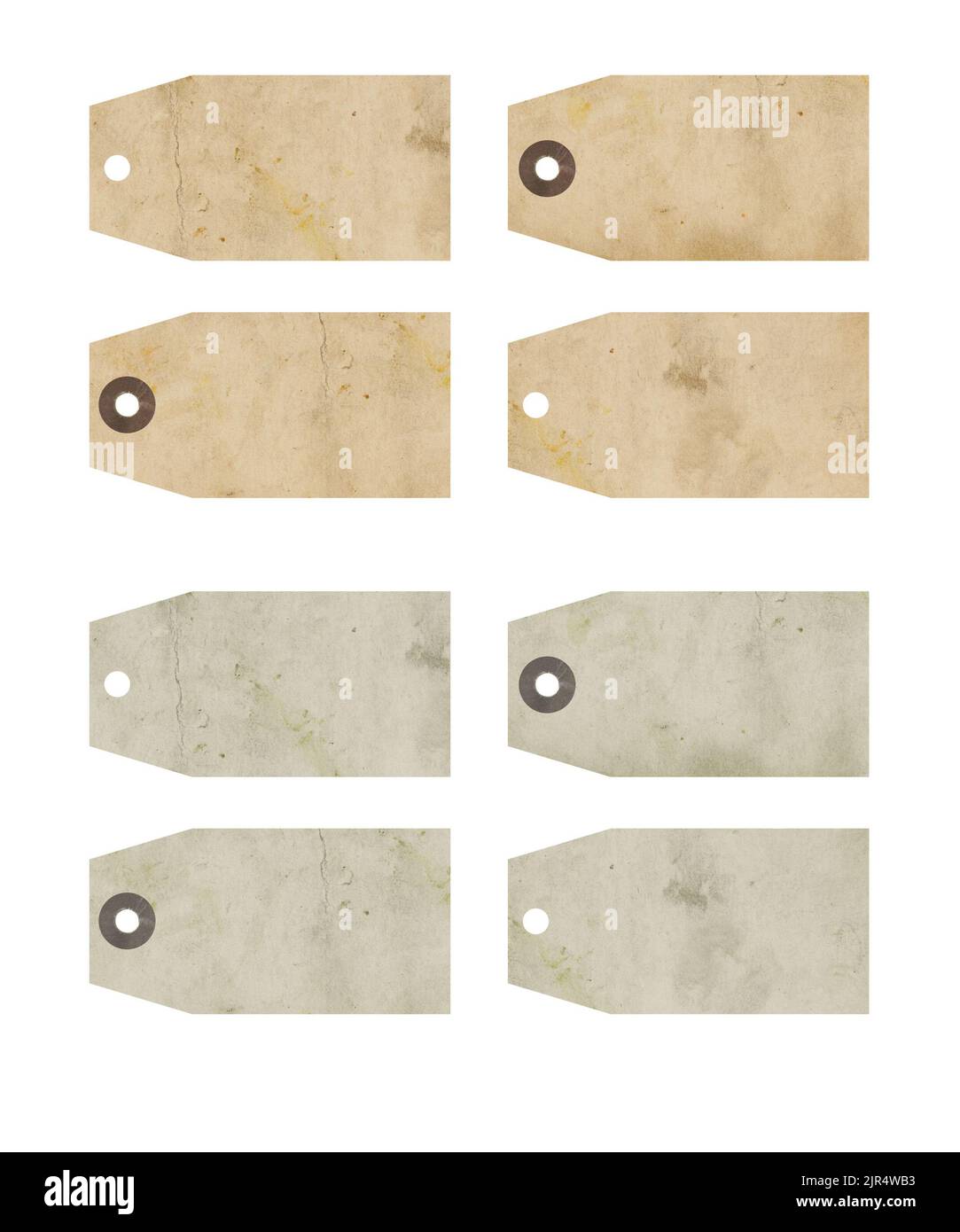 A set of four grunge brown gift tags, isolated on white background cut ...