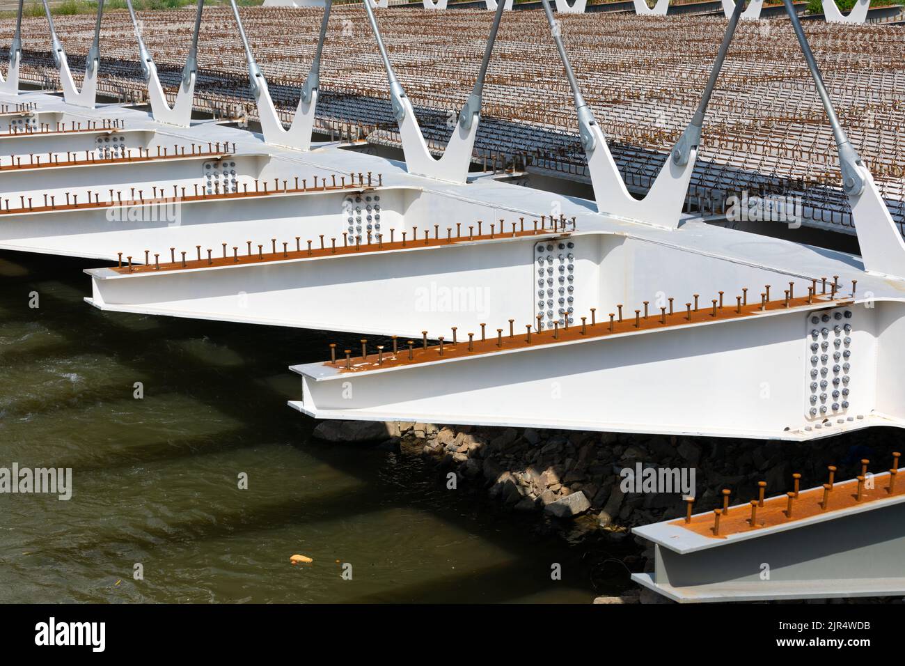Steel frame bridge construction over Stock Photo - Alamy