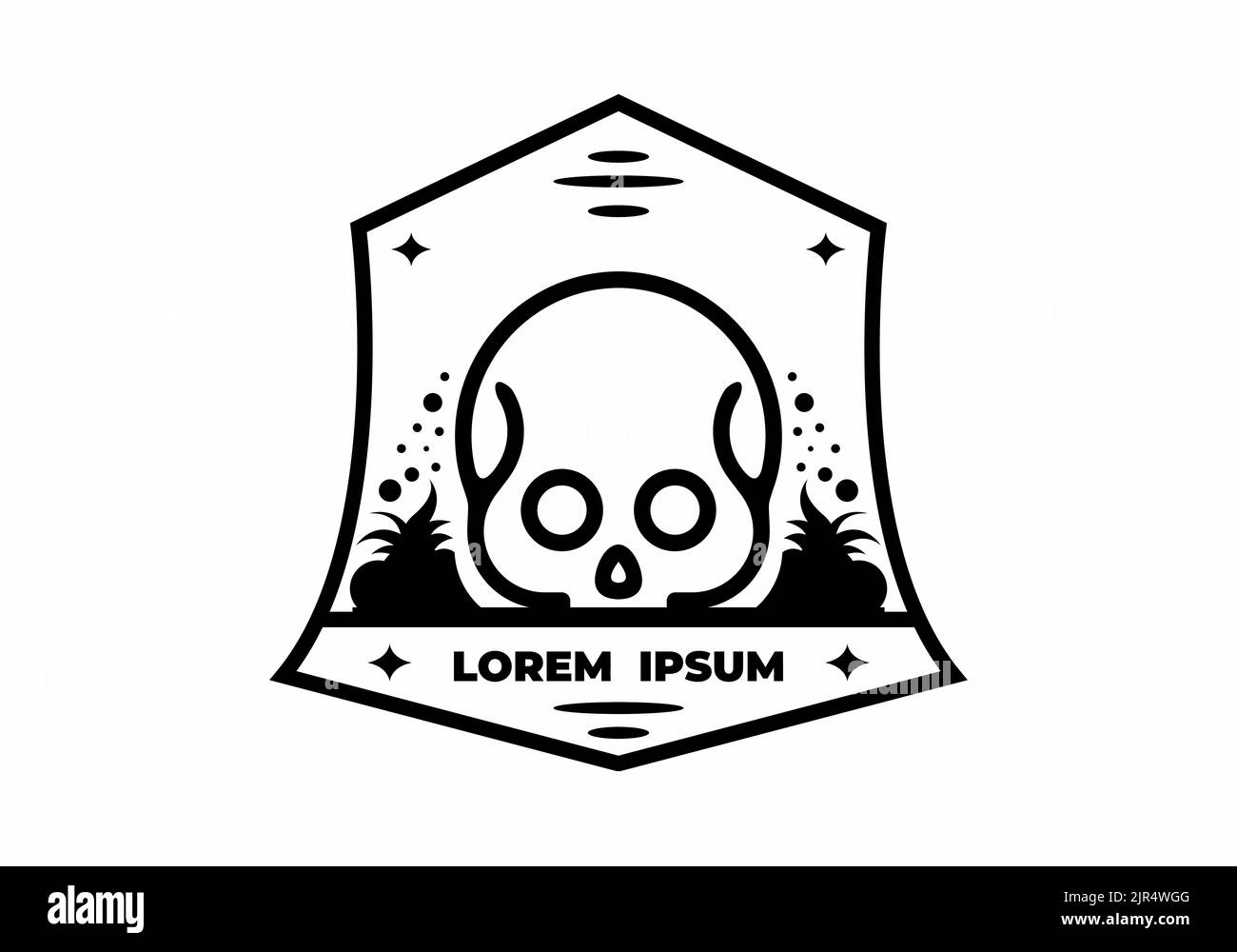 Skull stuck on the ground monoline art in black and white color design ...