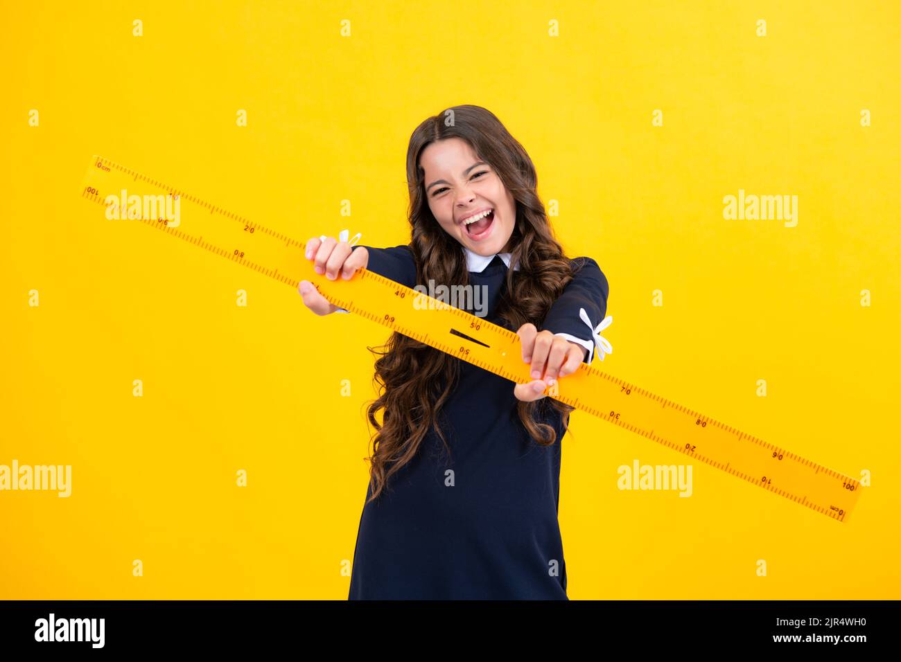 Excited face. Teenager school girl study math or geometry lesson ...