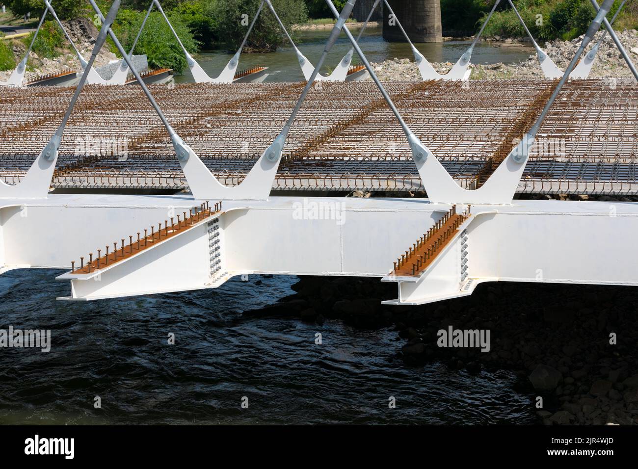 Steel frame bridge construction over Stock Photo - Alamy