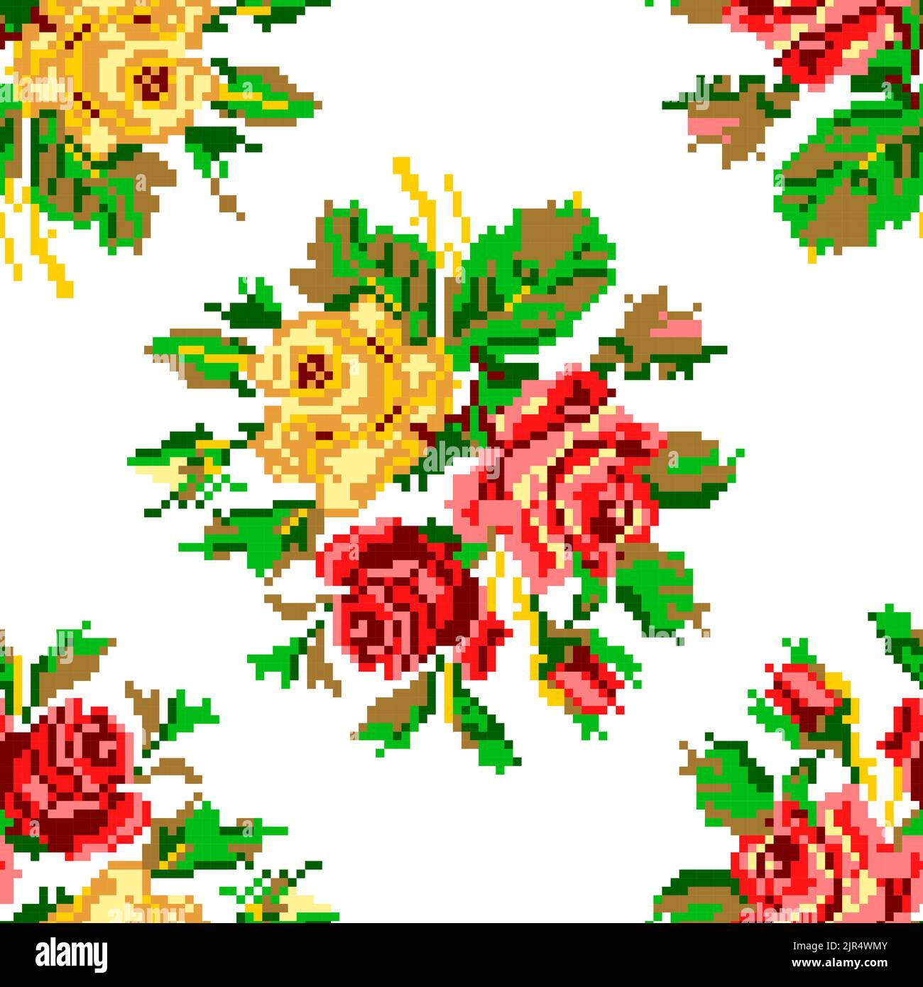 Bouquet of roses Cross stitch pattern. Multicolor retro pattern. Vector ...