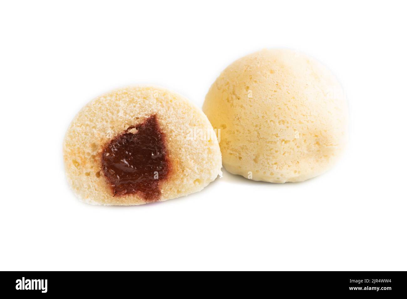 Japanese rice sweet buns mochi filled with jam isolated on white ...