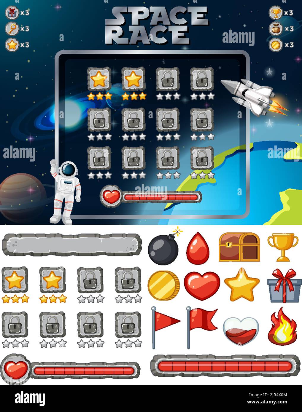 Space game background template and elements illustration Stock Vector ...