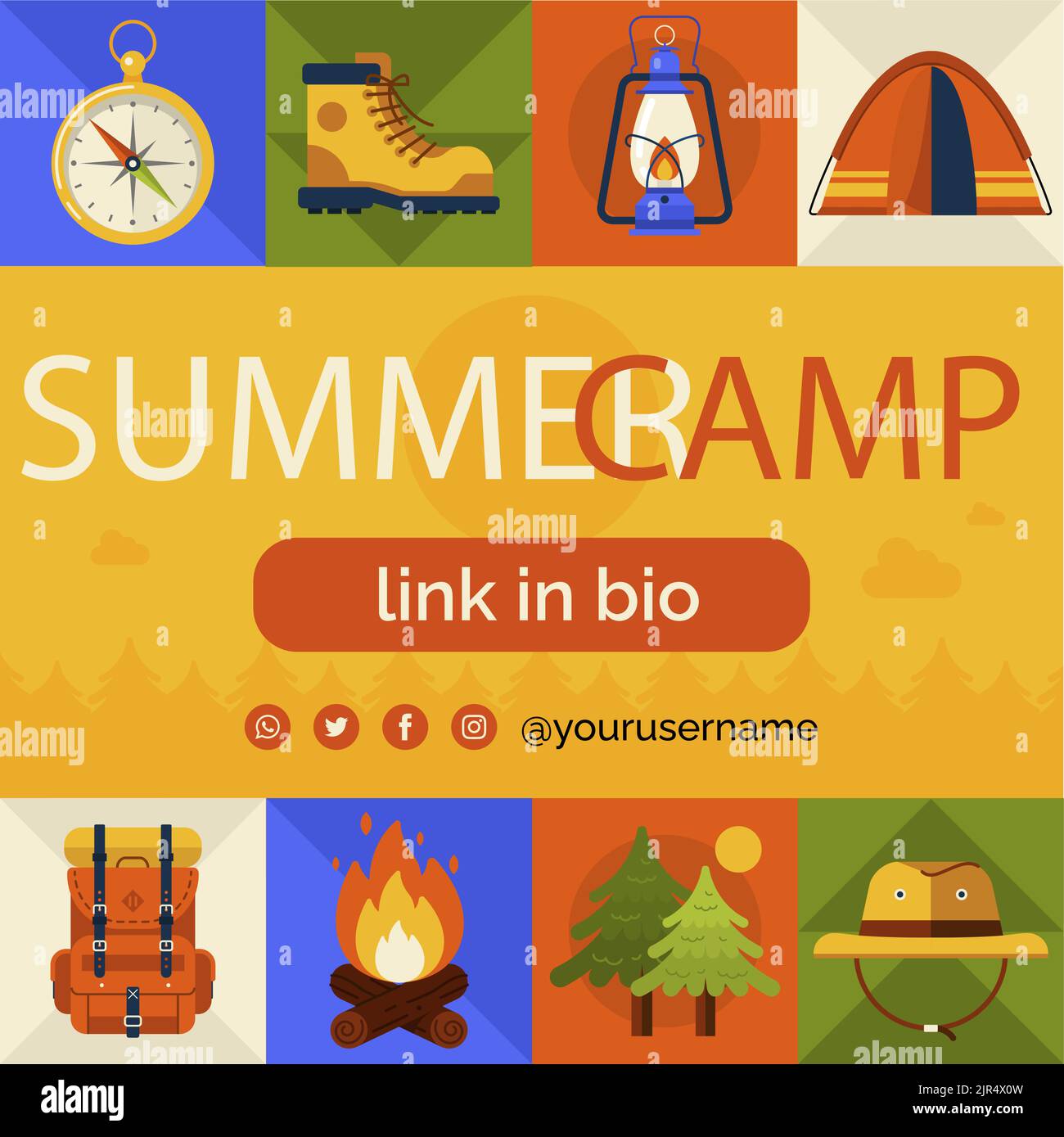 Flat design summer camp post Vector illustration Stock Vector Image ...