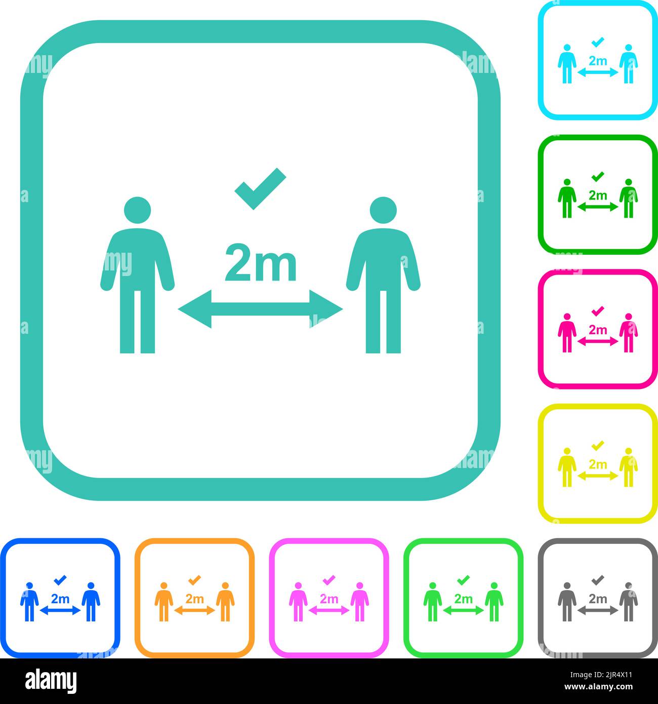 Correct social distancing vivid colored flat icons in curved borders on ...