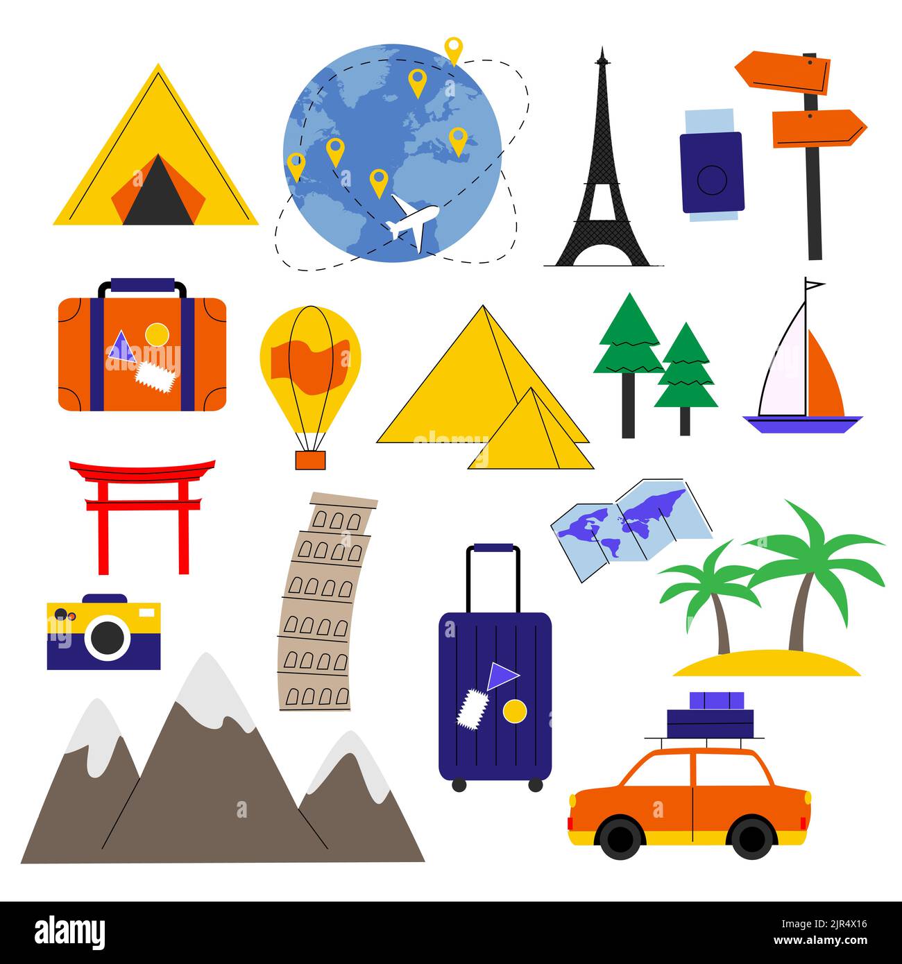 Flat world tourism day elements set Vector illustration Stock Vector ...