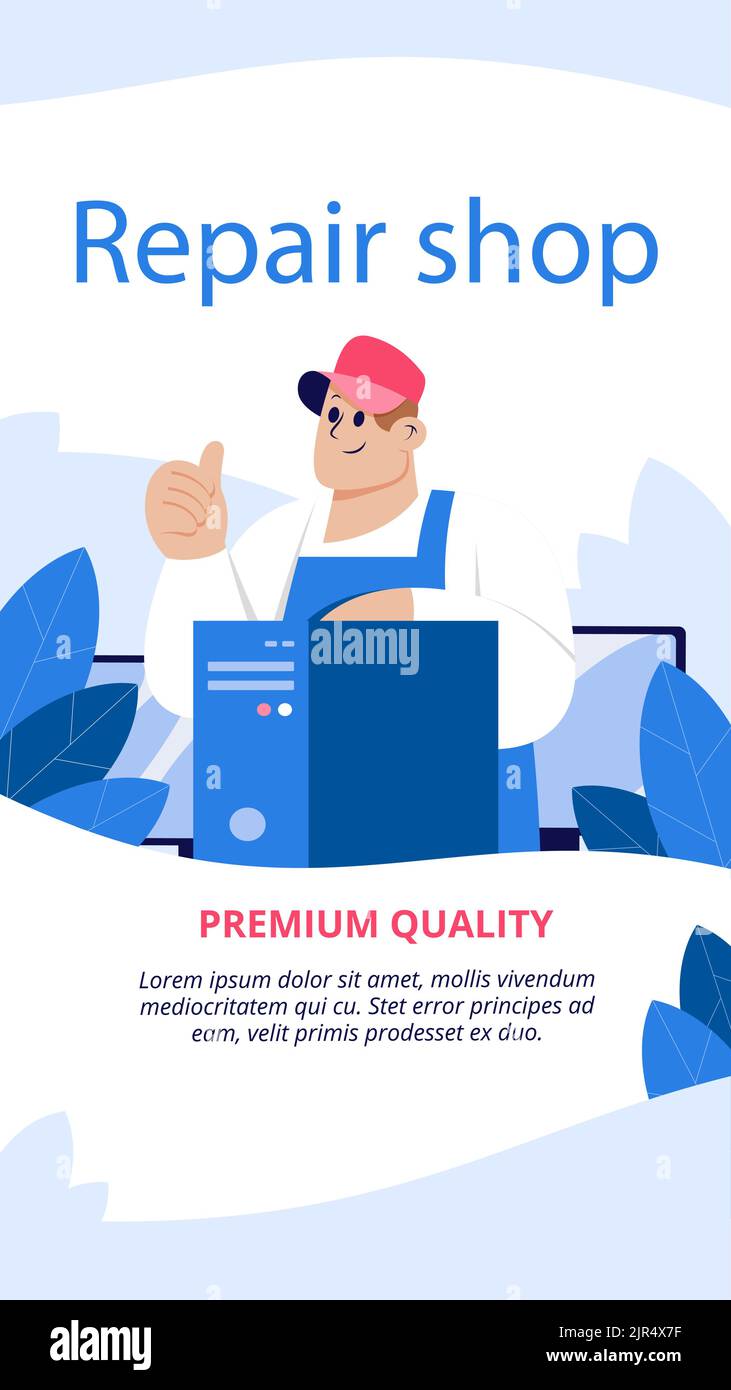 Flat repair shop business stories set Vector illustration Stock Vector ...