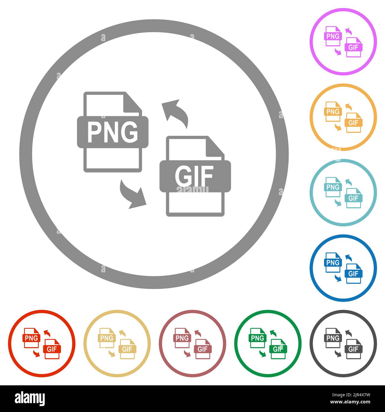 PNG GIF file conversion flat color icons in round outlines on white ...