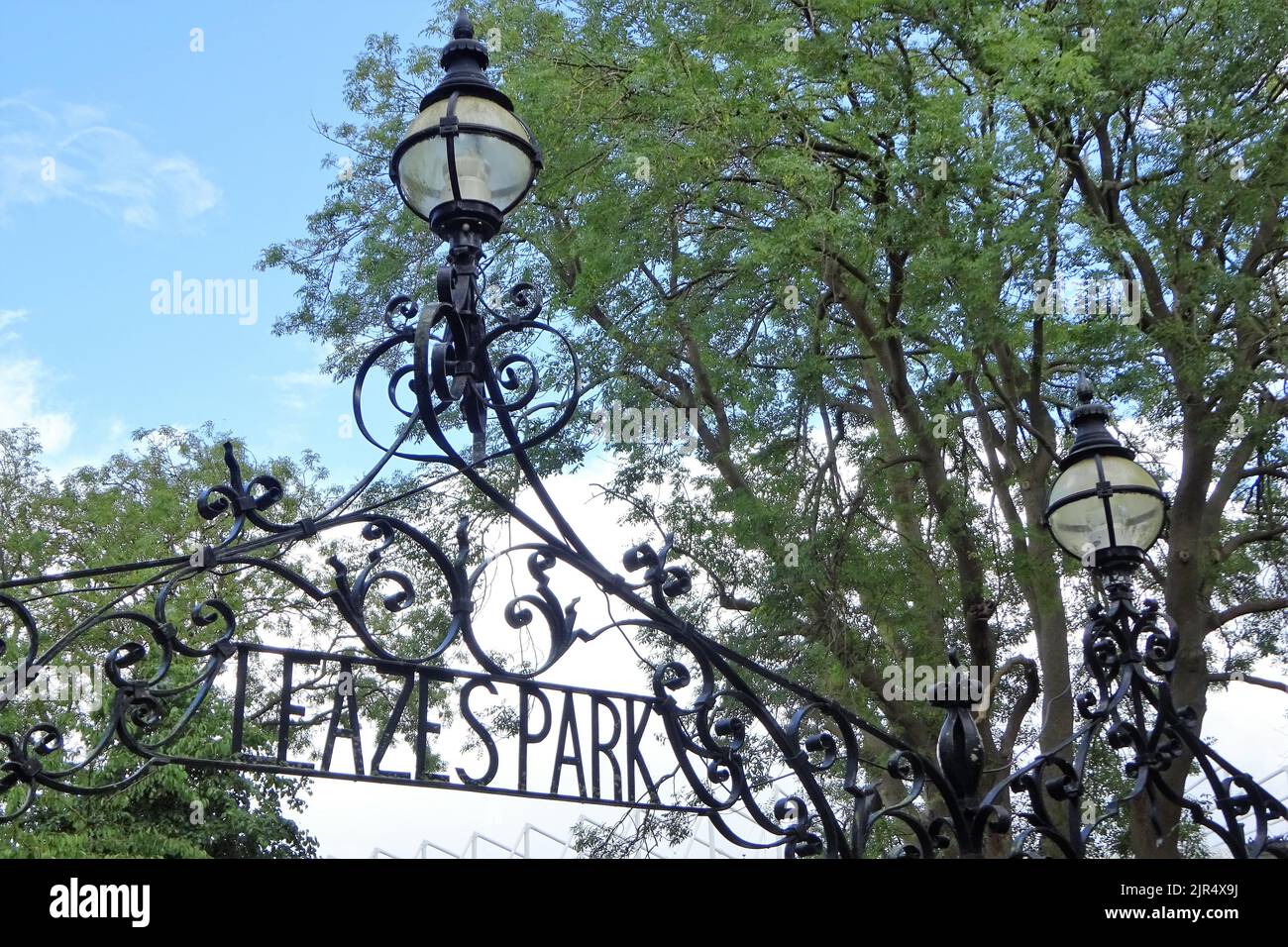 The entrance gates to Leazes Park in the city of Newcastle upon Tyne ...