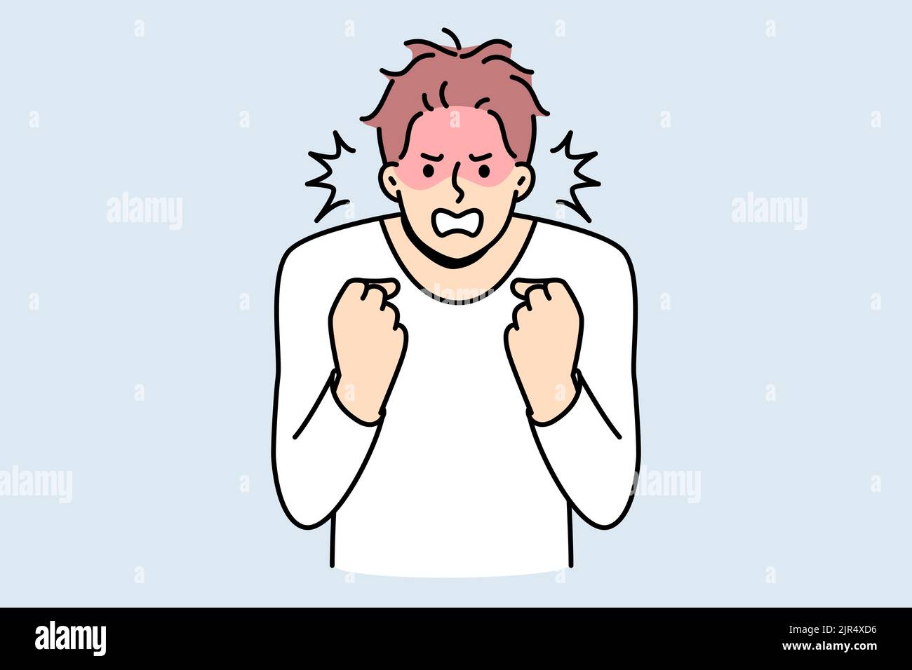 Furious young man clench fists struggle with madness or panic. Angry ...