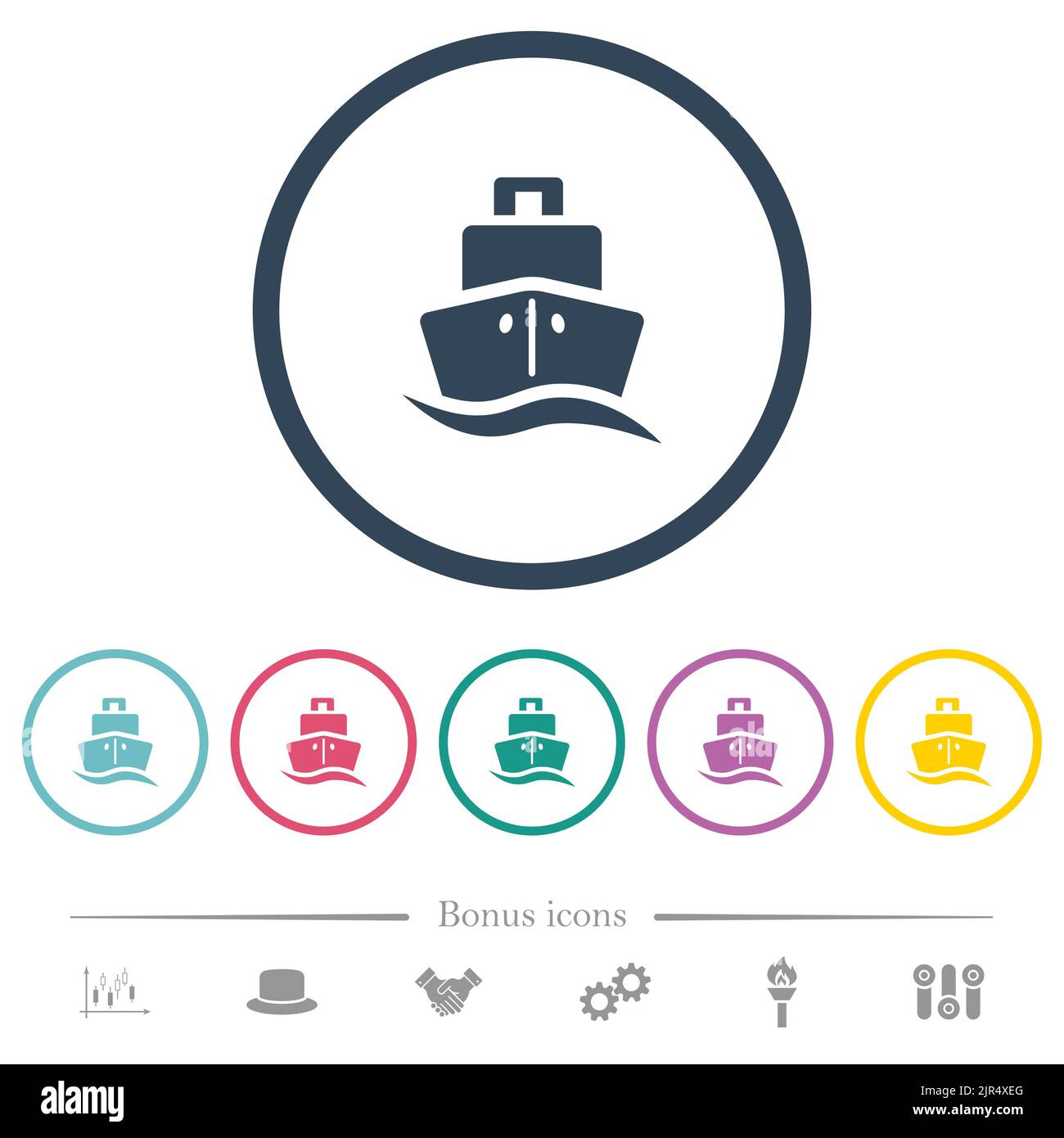Cruise ship front view solid flat color icons in round outlines. 6 ...