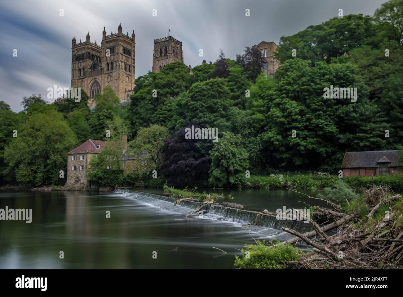 Durham Cathedral and weir on summer day shot with long exposure and ...