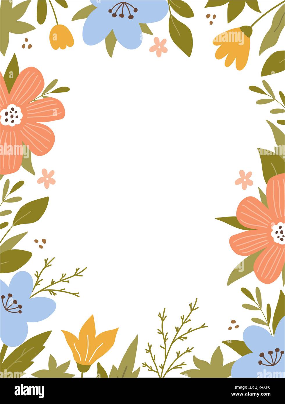 Frame with cute flowers and leaves. Botanical background. Perfect for ...