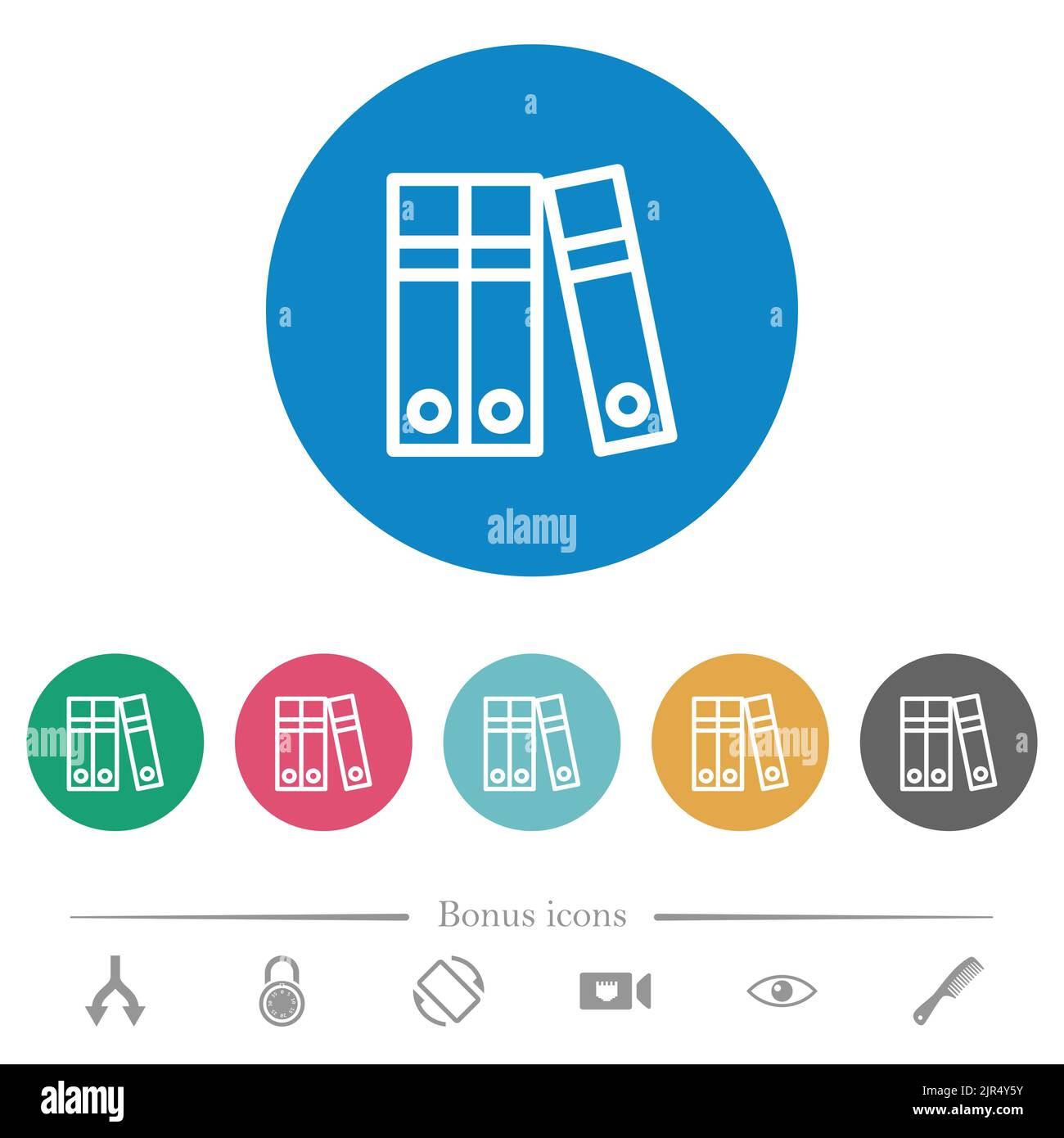 Document folders flat white icons on round color backgrounds. 6 bonus ...