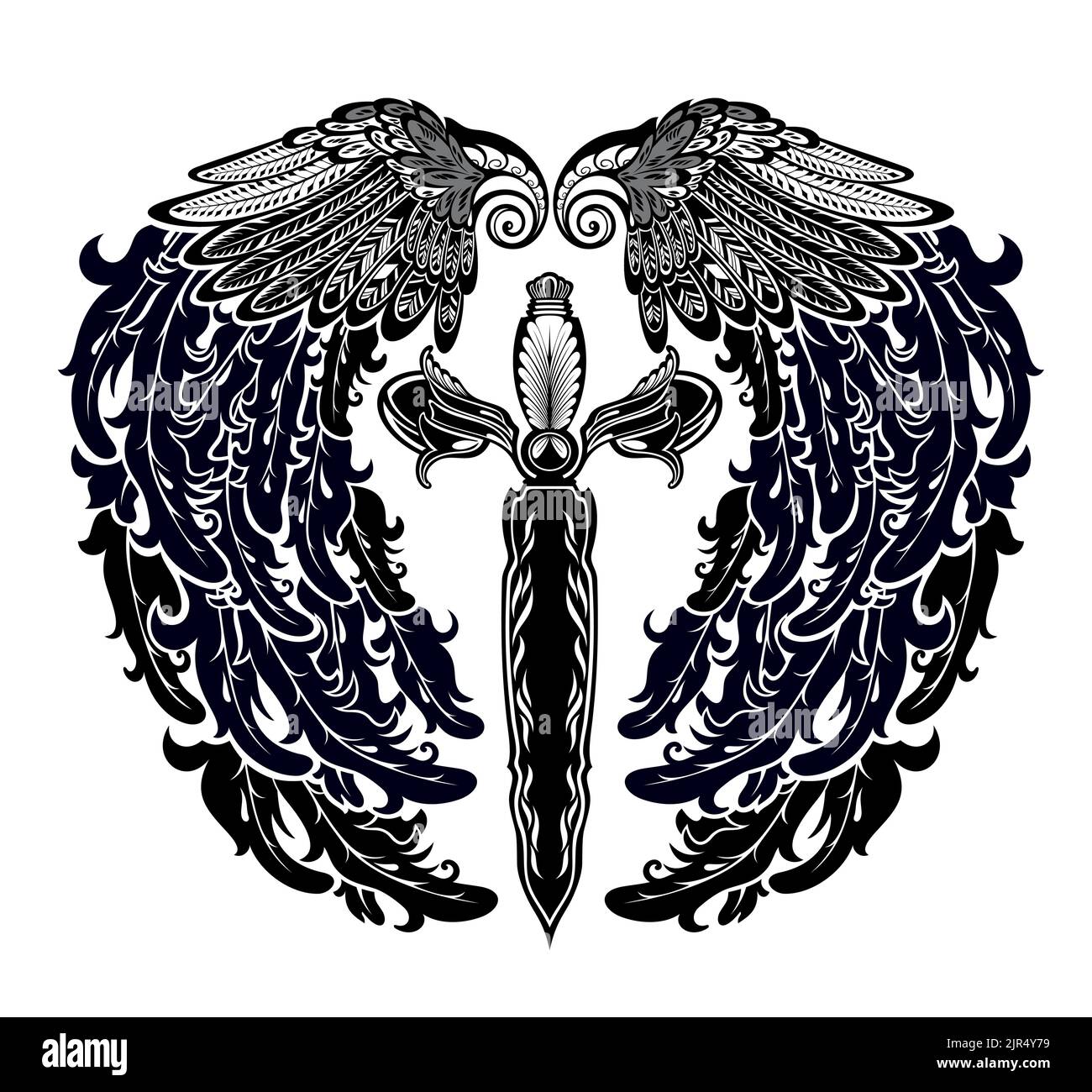 Sword with wings. Original illustration ofsword with eagle bird or ...