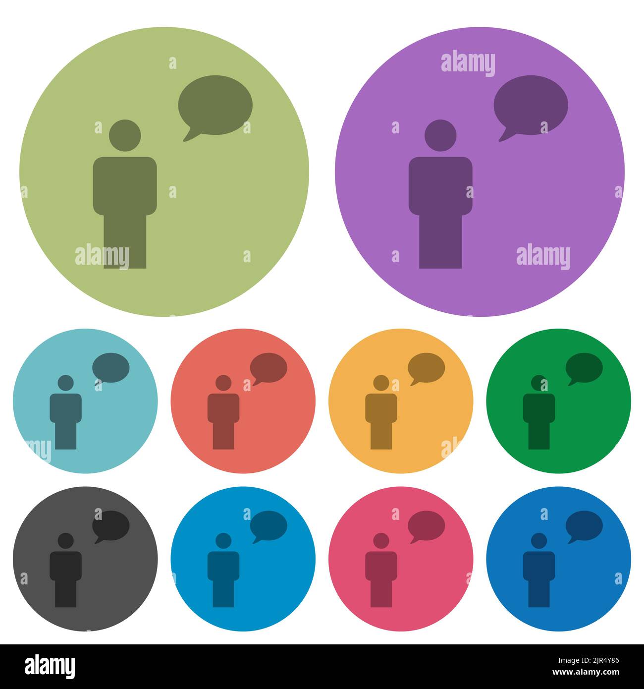 One talking person with oval bubble solid darker flat icons on color ...
