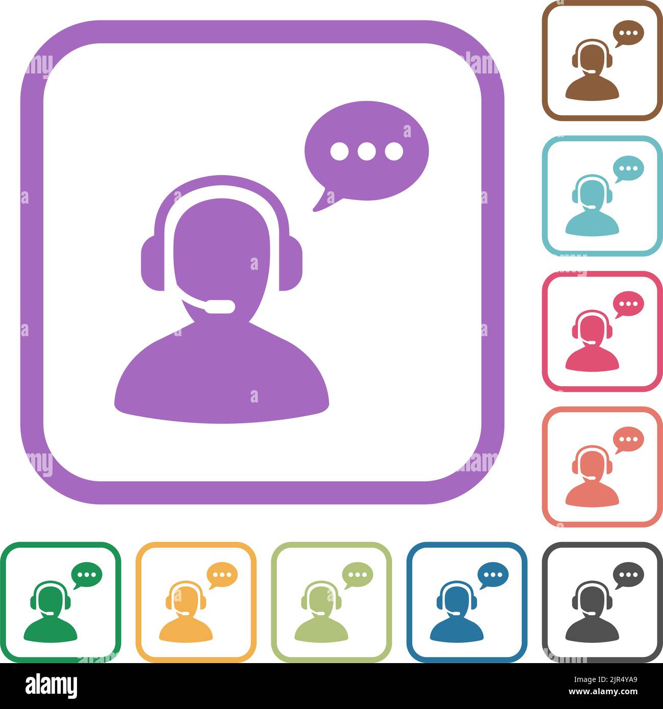 Talking operator active solid simple icons in color rounded square ...