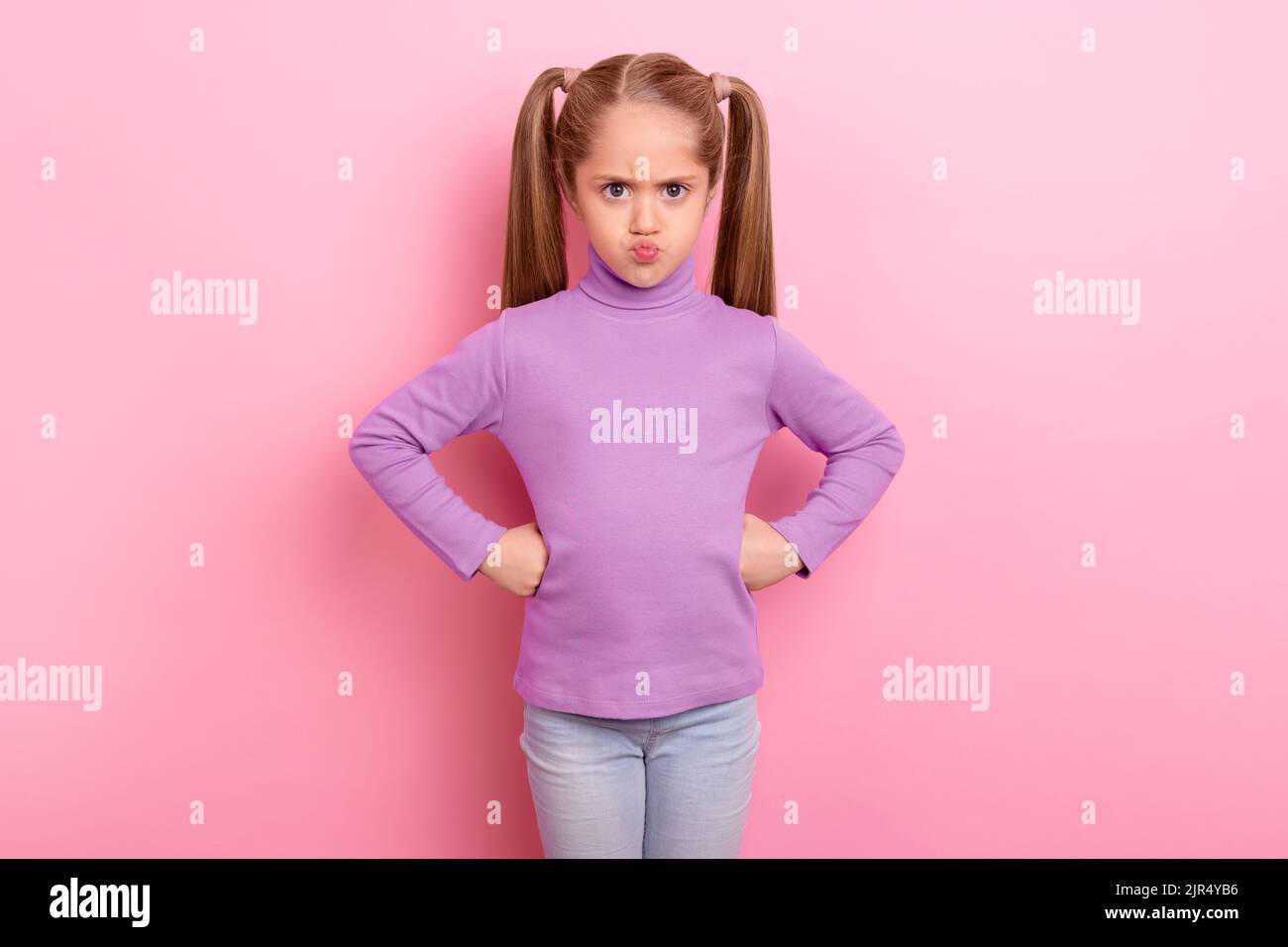 Photo Of Young Negative Mood Little Female Have Argument With Her Mother Pout Lips Isolated On