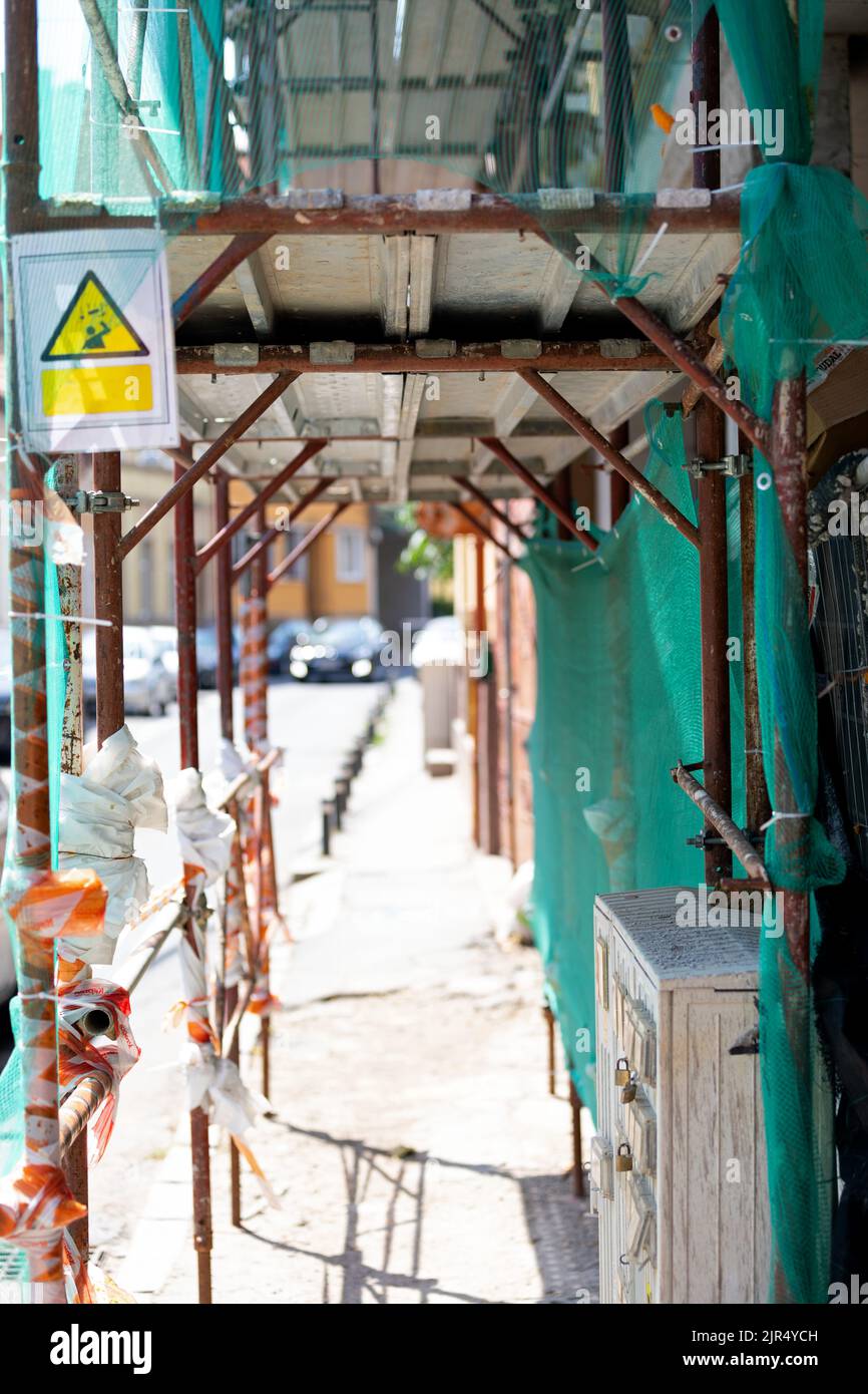 Scaffolding steel frame installation on a construction site Stock Photo ...