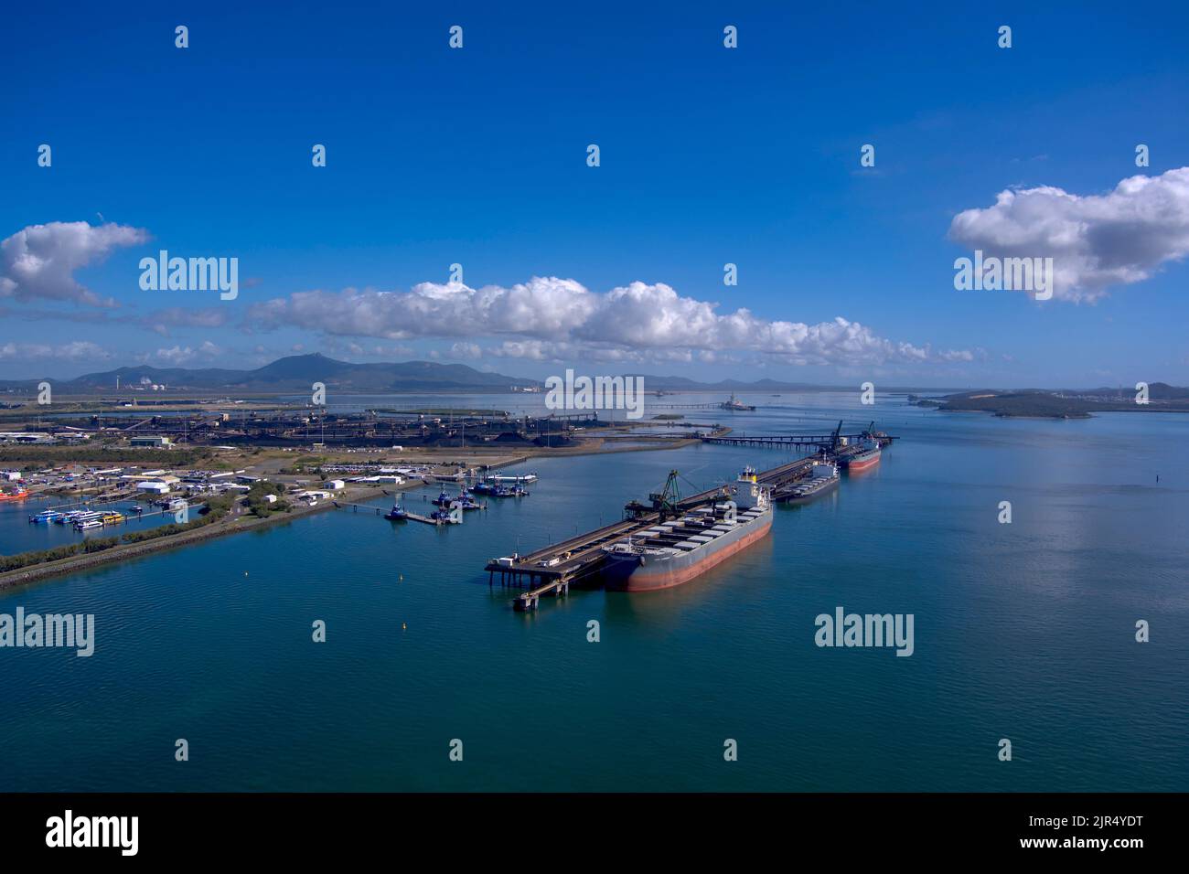 Aerial of coal export wharfs at Gladstone Queensland Australia Stock ...