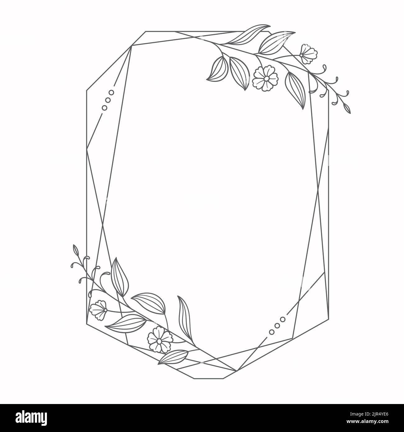 A black geometric frame with floral design decorations against white ...