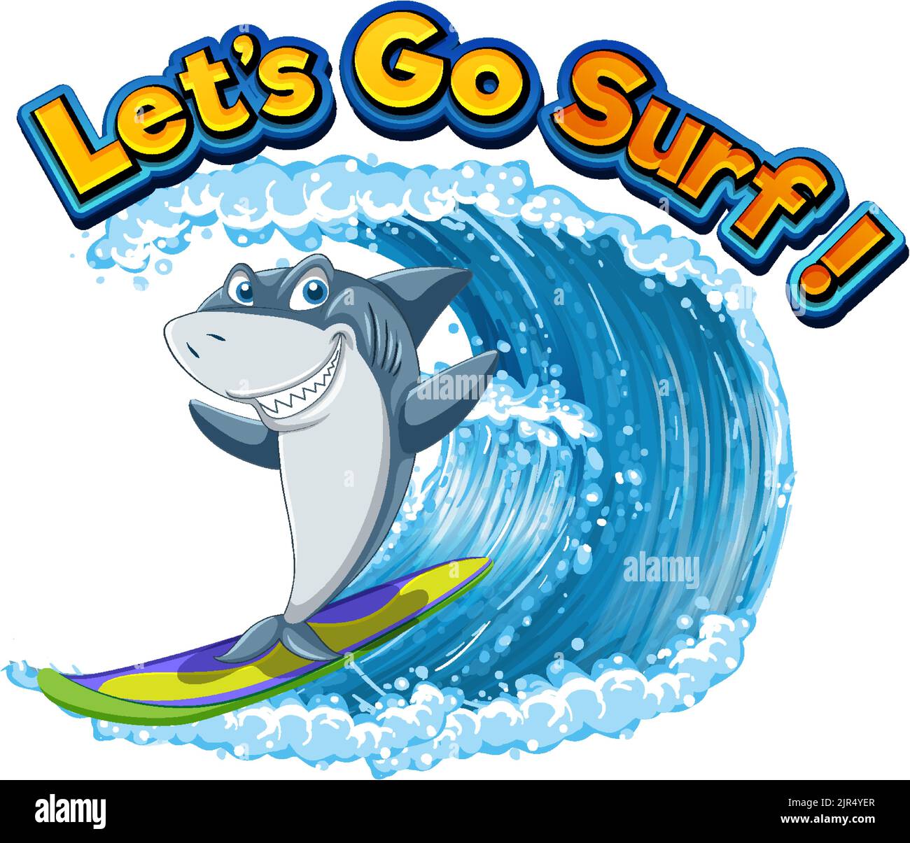 Cute shark cartoon character surfing illustration Stock Vector Image ...