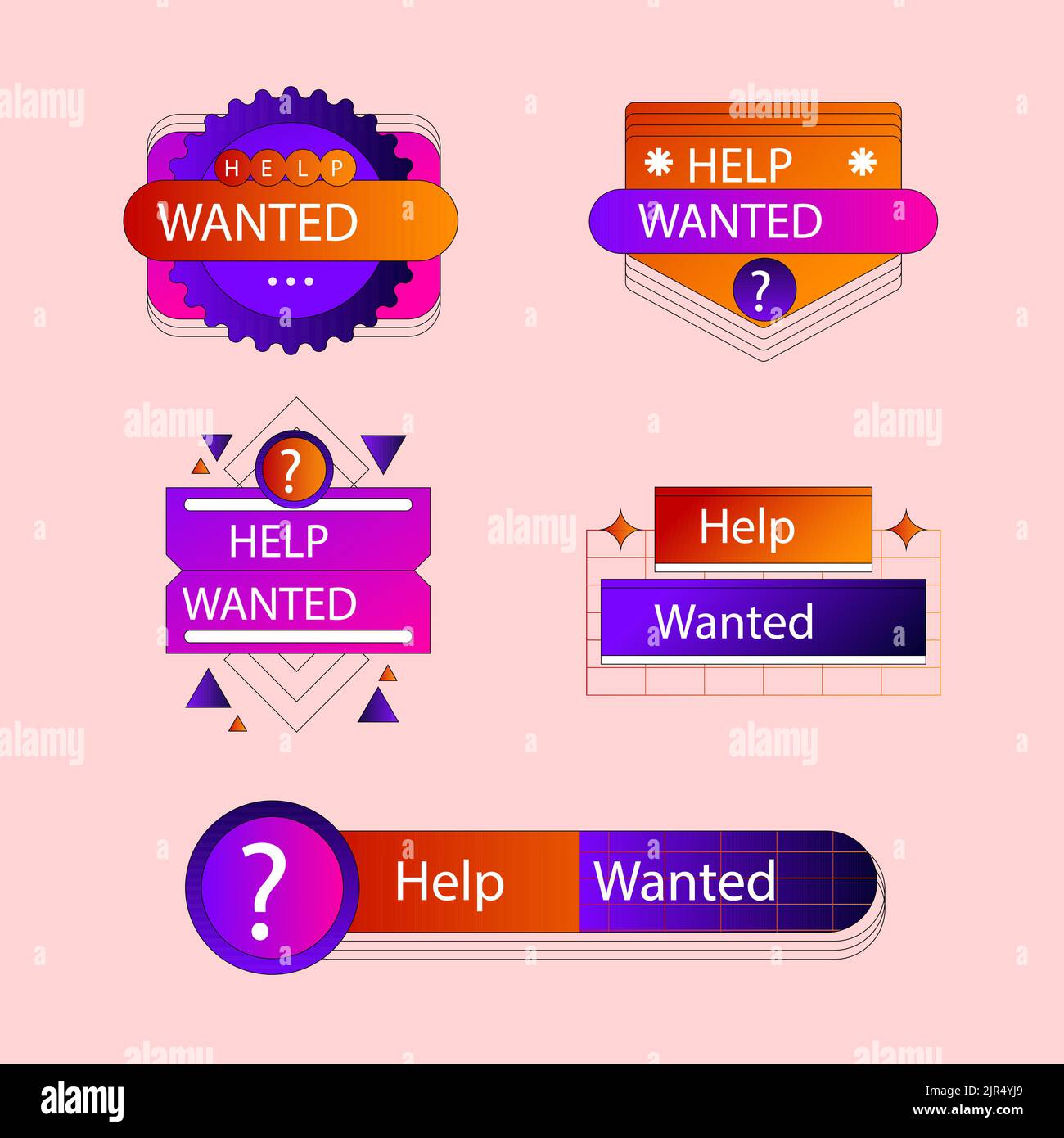 Gradient help wanted badges set Vector illustration Stock Vector Image ...