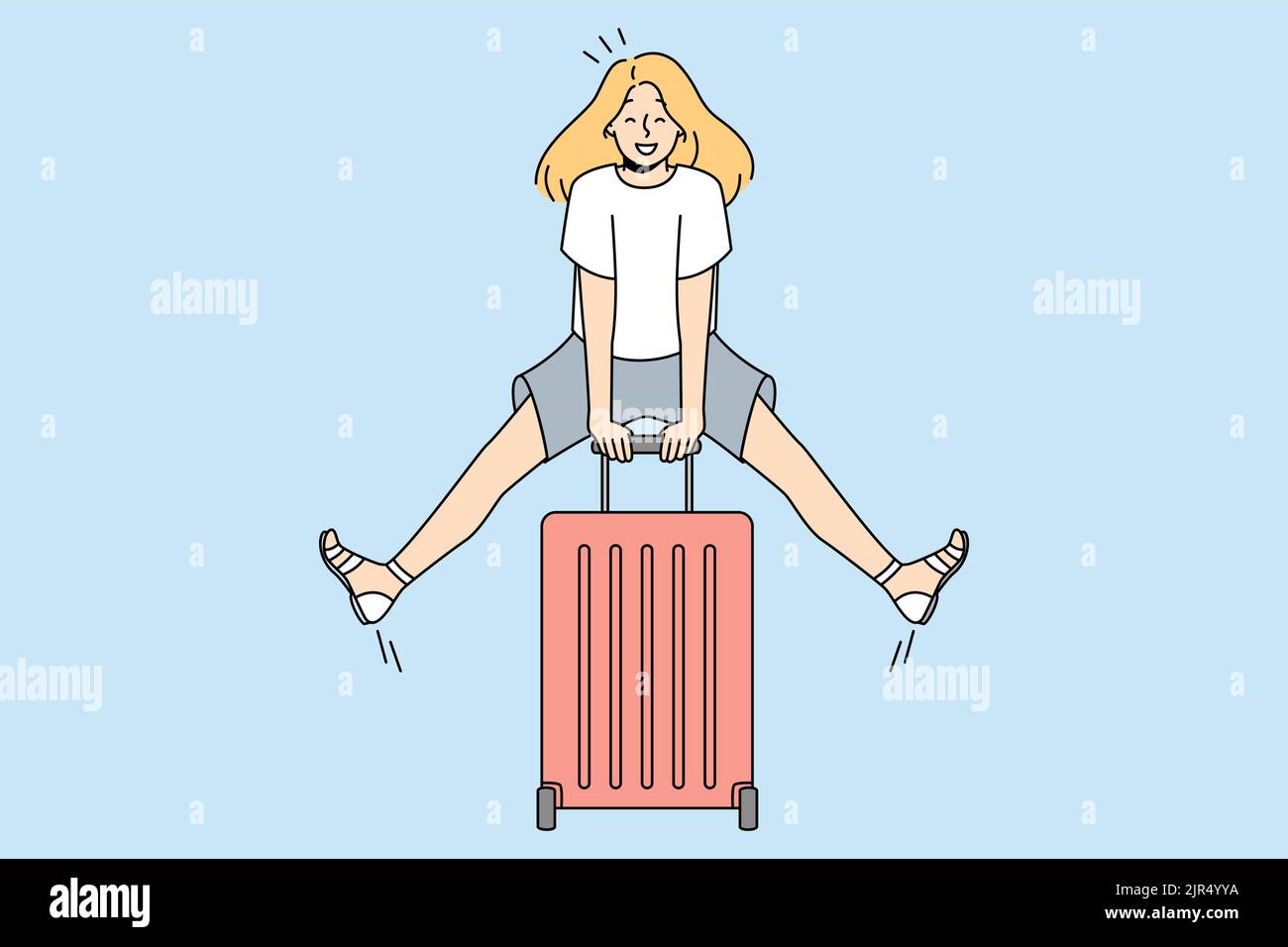 Excited Young Woman With Suitcase Feeling Joyful With Summer Vacation