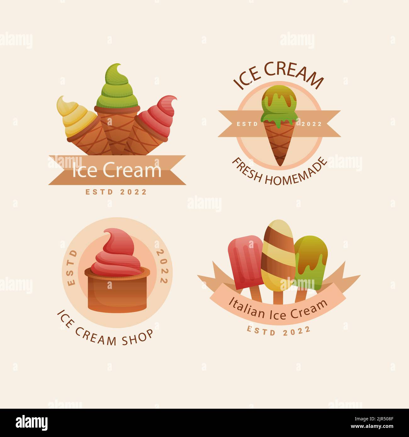 Gradient ice cream food badges set Vector illustration Stock Vector ...