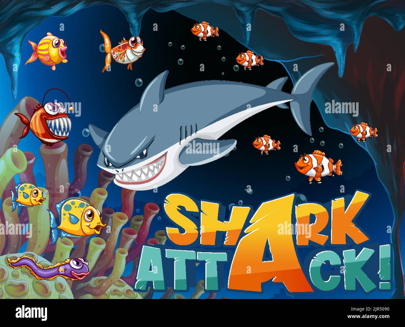 Shark attack icon with underwater sea animal illustration Stock Vector ...