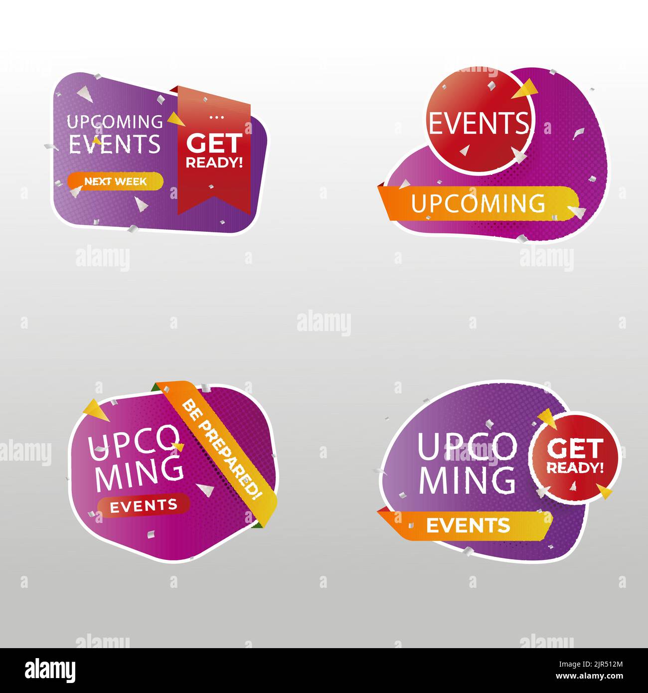 Gradient upcoming events badges set Vector illustration Stock Vector ...