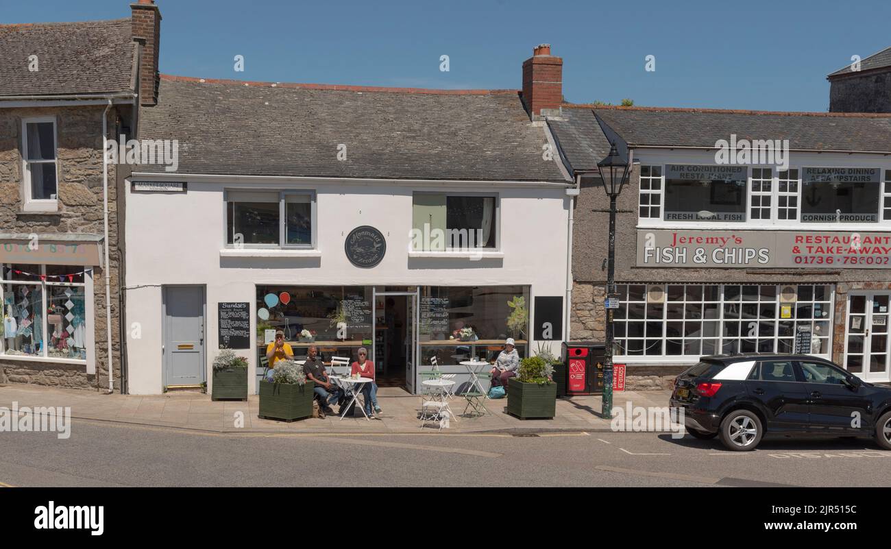 St Just, Cornwall, England, UK. 2022. Eaterys on the town square in St ...