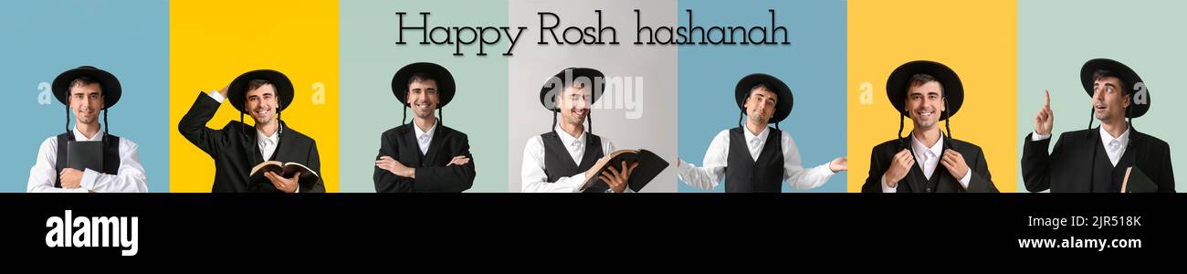 Greeting card for Happy Rosh Hashanah (Jewish New Year) with young ...