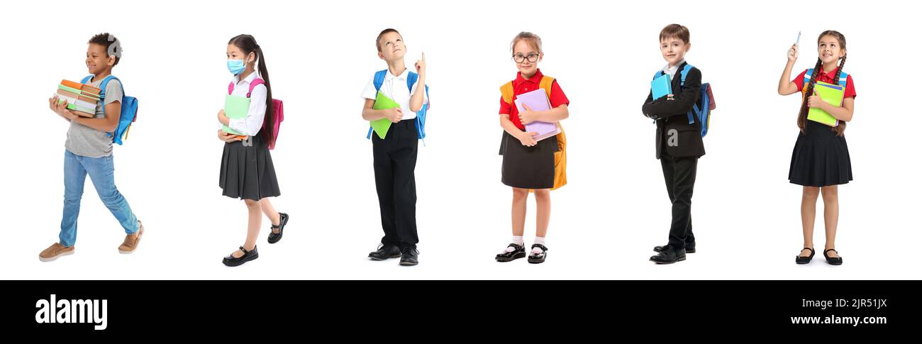 Collage of little school children isolated on white Stock Photo - Alamy