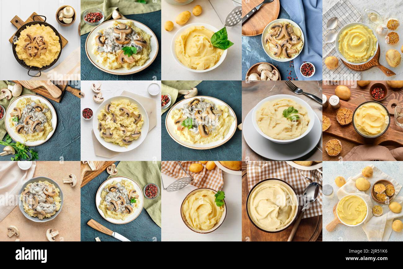 Collage with fresh homemade mashed potato Stock Photo - Alamy