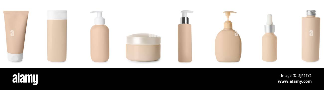 Set of different cosmetic products isolated on white Stock Photo - Alamy