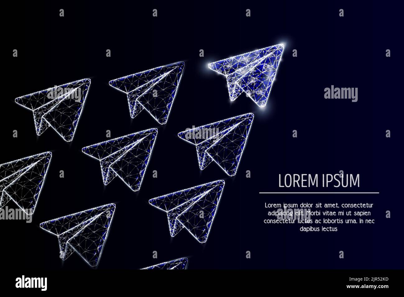 Vector polygonal art flying paper airplanes. Low poly wireframe mesh ...