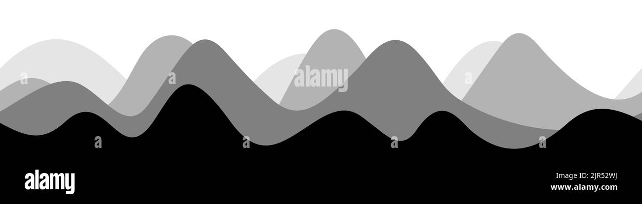 Grayscale waves on white background. Landscape with hills. Vector ...