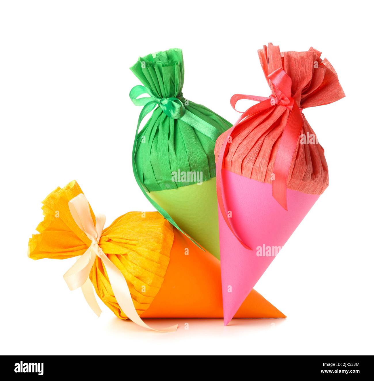 Colorful school cones on white background Stock Photo - Alamy