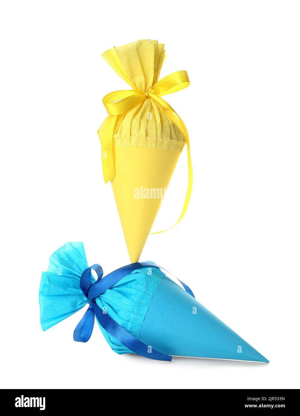 Colorful school cones on white background Stock Photo - Alamy