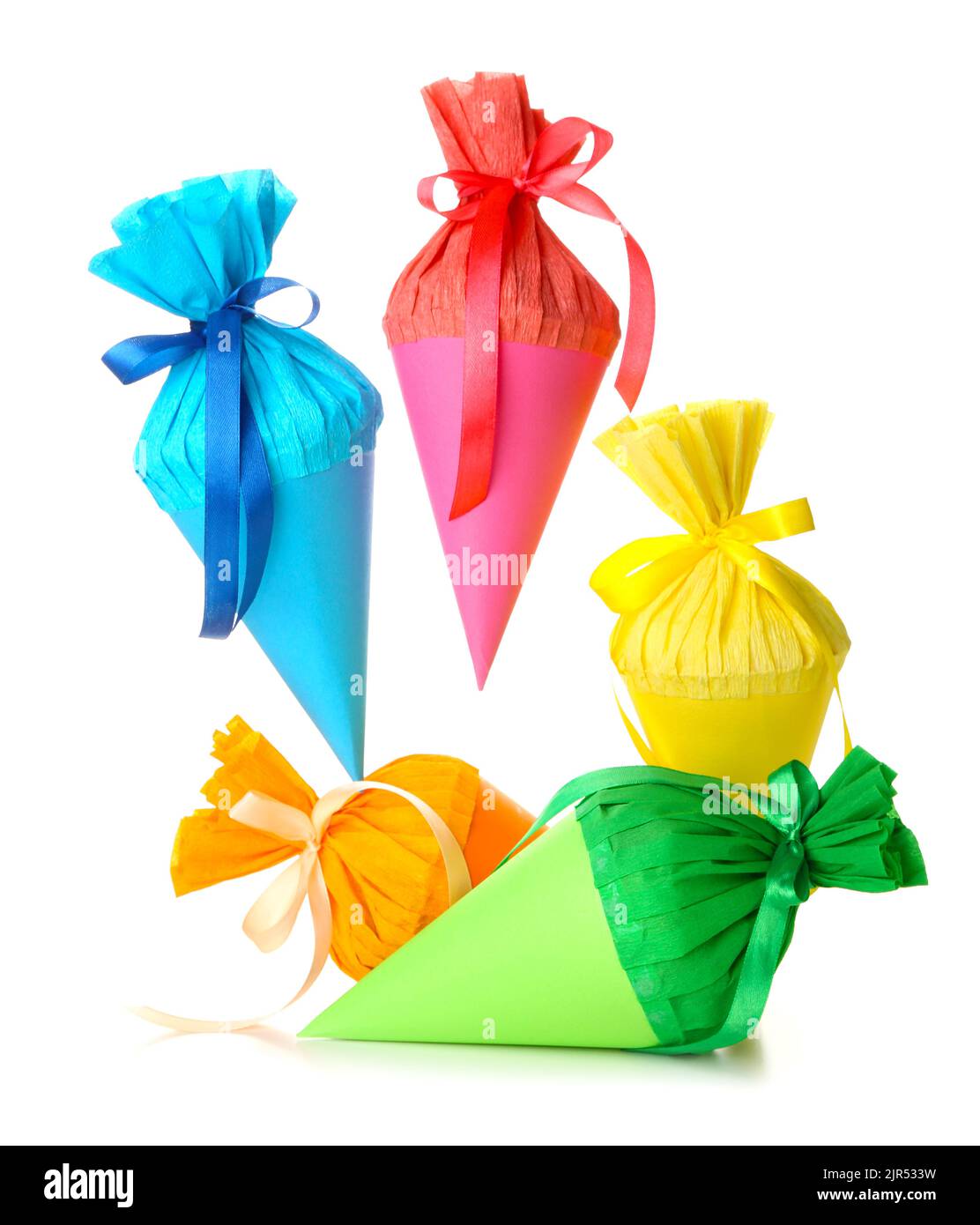 Colorful school cones on white background Stock Photo - Alamy