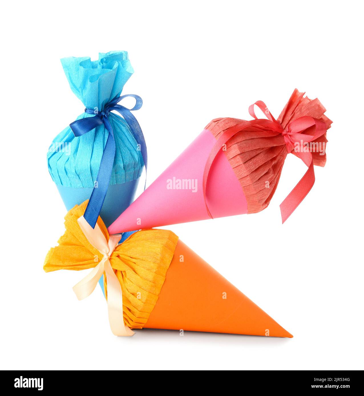 Colorful school cones on white background Stock Photo - Alamy